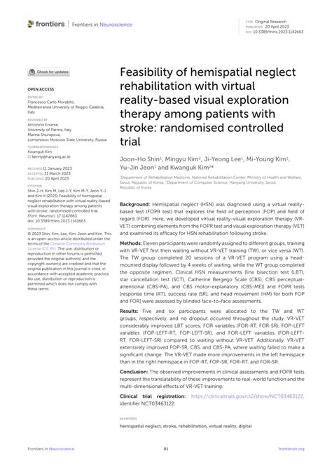 Pdf Feasibility Of Hemispatial Neglect Rehabilitation With Virtual