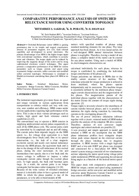Comparative Performance Analysis Of Switched Reluctance Motor Using Converter Topology Hiteshree
