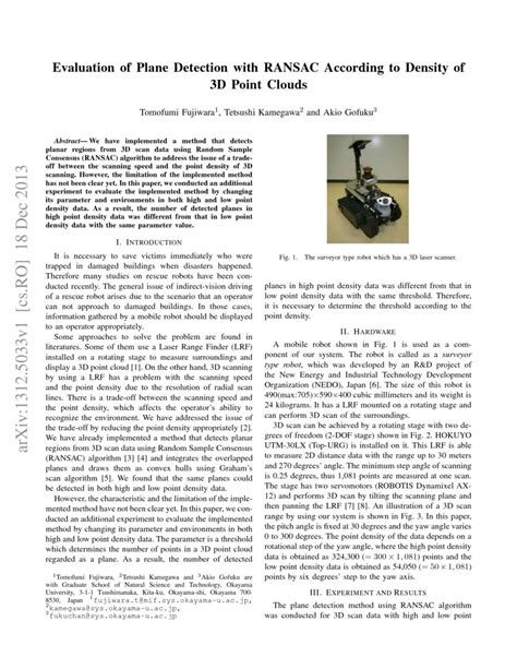 Evaluation Of Plane Detection With RANSAC According To Density Of D Point Clouds DeepAI