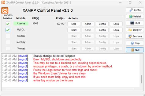 Xampp Error Mysql Shutdown Unexpectedly Repair Corrupted Database