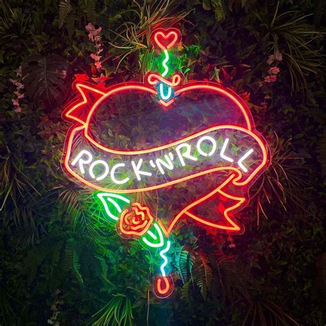 Custom Made Neon Signs Rock N Roll Heart With Banner Neon Signs Neon Lights Led Neon Signs