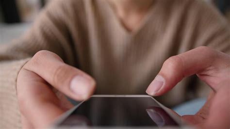 Cropped Shot Woman Using Mobile Phone Touch Screen Scrolling Browsing Internet App Gadget