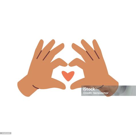 마음과 애정의 상징 인 마음을 형성하는 손 제스처 고립 된 손바닥과 손가락이 심장 모양을 만듭니다 비언어적 의사 소통 플랫 만화 플랫 스타일의 벡터 공연에 대한 스톡 벡터