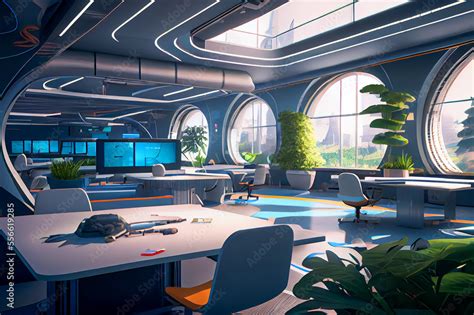 Futuristic School Interior Ai Illustration Stock Illustration Adobe