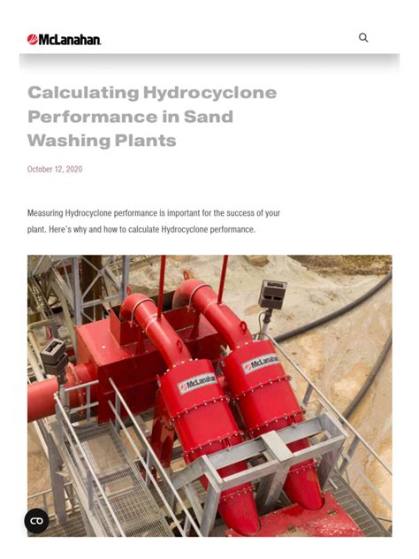 Calculating Hydrocyclone Performance In Sand Washing Mclanahan Pdf