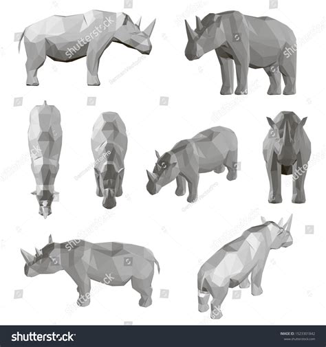 Set Polygonal Rhino Different Positions 3d Stock Vector Royalty Free 1523301842 Shutterstock