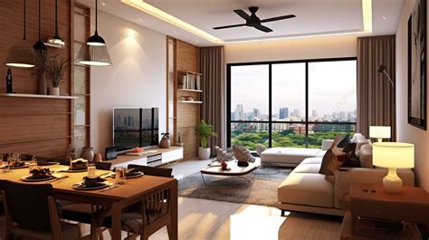 아파트 호텔의 거실 인테리어 3d 렌더링 거실 창 홈 인테리어 인테리어 장식 배경 일러스트 및 사진 무료 다운로드