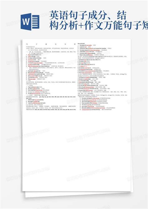英语句子成分、结构分析 作文万能句子短语word模板下载 编号qgbdowon 熊猫办公