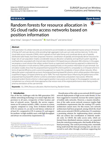 Pdf Random Forests For Resource Allocation In 5g Cloud Radio Access Networks Based On Position