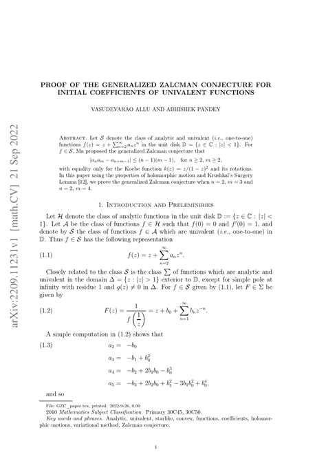 Pdf Proof Of The Generalized Zalcman Conjecture For Initial Coefficients Of Univalent Functions