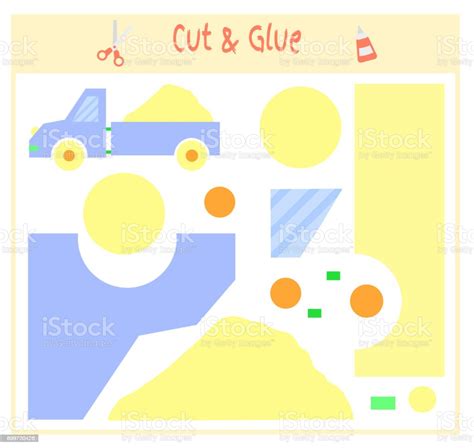 교육 종이 취학 전 어린이의 개발을 위한 게임 이미지와 종이에 접착제의 부분을 잘라 벡터 일러스트입니다 가 위와 접착제를 사용
