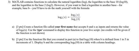 Solved 3 MATLAB Contains Functions To Calculate The Natural Chegg