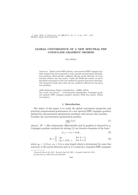 Pdf Global Convergence Of A Spectral Hs Conjugate Gradient Method