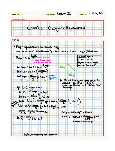 Clausius Clapeyron Equation Lecture Date Notes Subject Important Equations Laws Etc