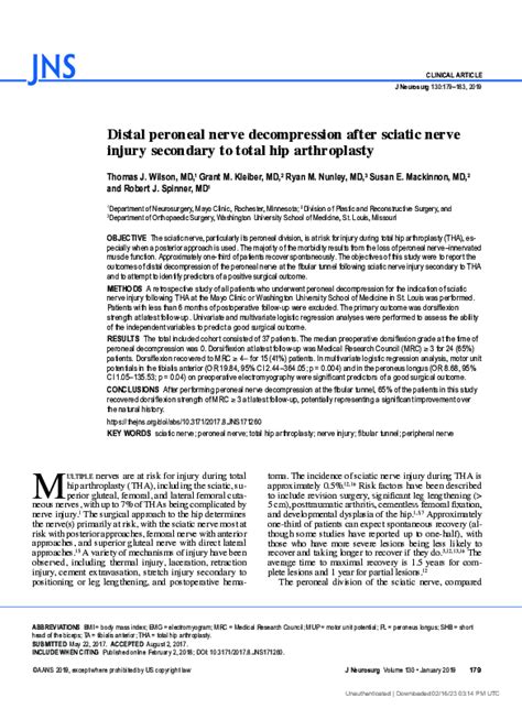 Pdf Distal Peroneal Nerve Decompression After Sciatic Nerve Injury