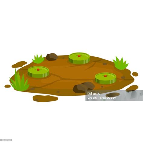 지뢰 밭 지상에 광산의 집합 바위와 잔디 전쟁의 폭발적인 요소 만화 평면 일러스트 폭탄녹색 잔디 현대 전쟁 풍경 군사에 대한 스톡 벡터 아트 및 기타 이미지 Istock