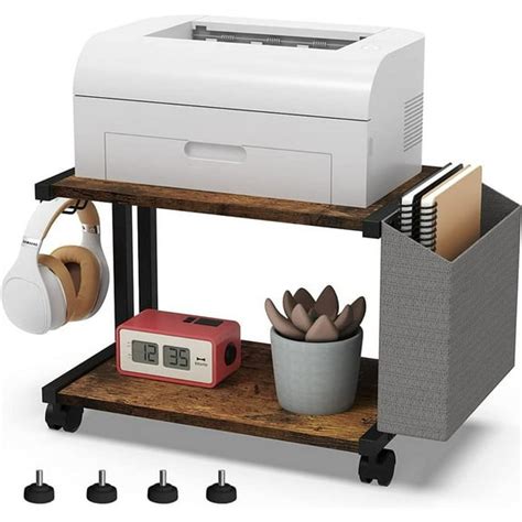 Fitueyes Printer Stand Wood Work Cart With Wheels Black Ps406001wb G