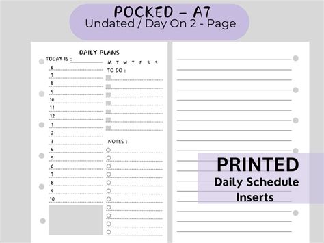 A7 Daily Planner Inserts Undated Double Sided Pocked Pm Small Size One Day Per Page 2025