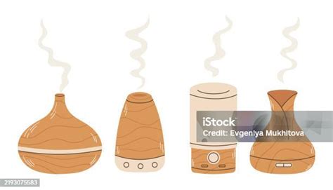 Set Vektor Diffuser Aroma Kayu Dalam Gaya Kartun Berbagai Jenis