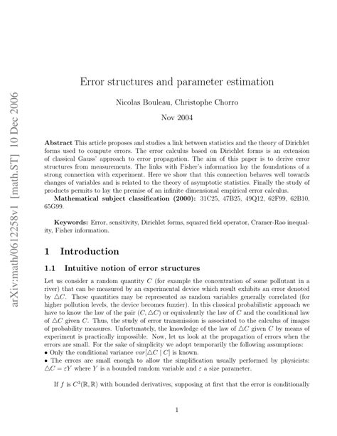 Pdf Error Structures And Parameter Estimation