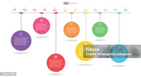 프로젝트 타임라인 다이어그램 비즈니스를 위한 인포그래픽 로드맵 템플릿입니다 12 개월 현대 타임 라인 다이어그램 달력 프레젠테이션 벡터 인포 그래픽 개념에 대한 스톡 벡터