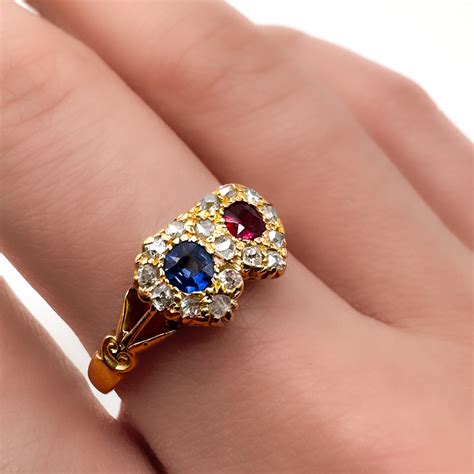 Victorian Sapphire And Ruby Double Heart Ring Saddingtons Antique Jewellery