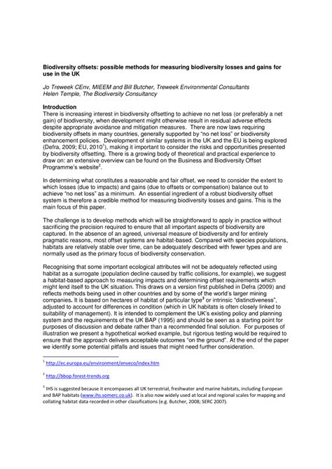 pdf biodiversity offsets possible methods for measuring biodiversity