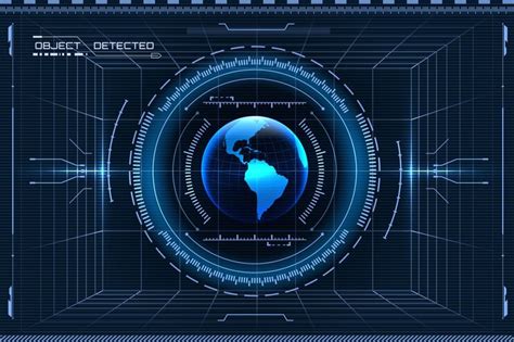 Hud 인터페이스 테크노 대상 화면 요소가 있는 행성 지구의 홀로그램 미래형 사용자 인터페이스 프리미엄 벡터