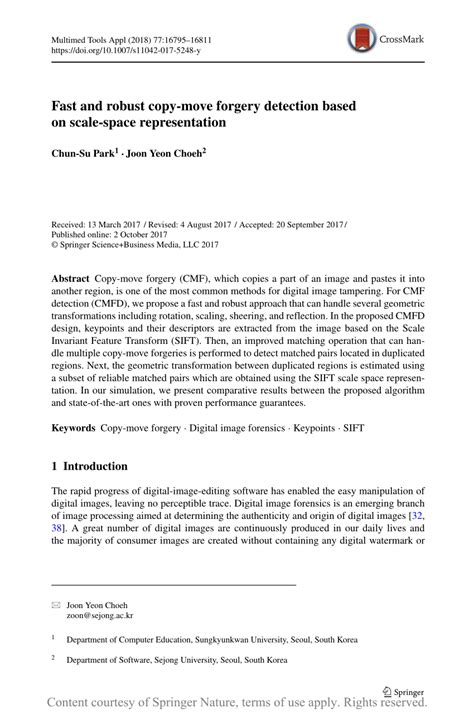 fast and robust copy move forgery detection based on scale space