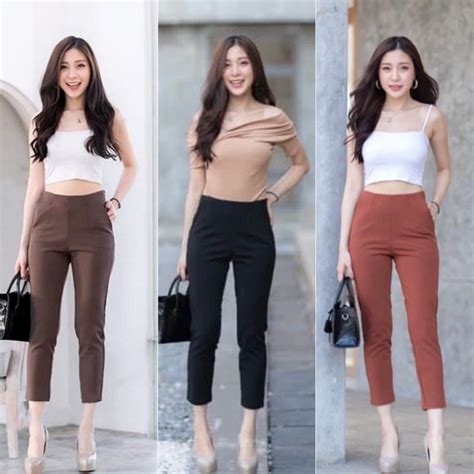 A 👖 กางเกงขาเดฟ 7ส่วนผ้าฮานาโกะ เอวสูงงานป้ายซิปข้าง 🔥พร้อมส่ง Shopee Thailand