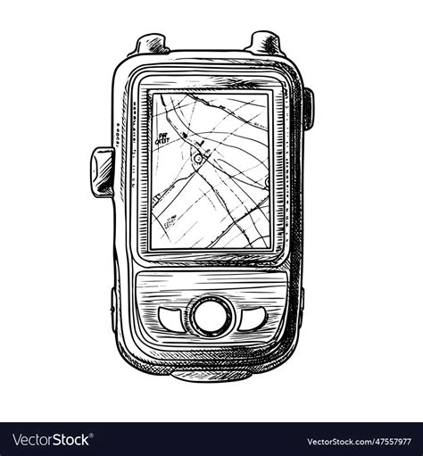Gps Device Drawing Isolated Hand Drawn Engraved Vector Image