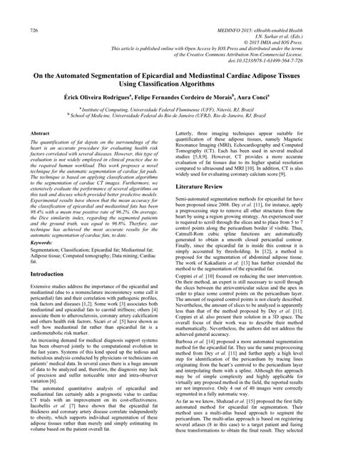 Pdf On The Automated Segmentation Of Epicardial And Mediastinal Cardiac Adipose Tissues Using