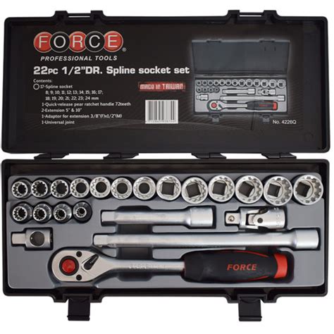 Force 1 2 Dr 22pce Spline Socket Set 8mm 24mm Hex Star Fo4226q Br Trading