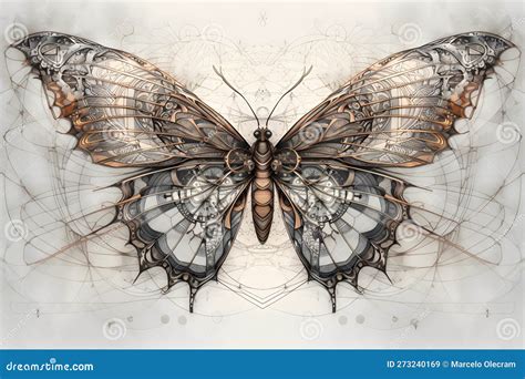 Antique Diagram Of A Butterfly With Metallic Frame Of Silver Steampunk Anatomical Engineering