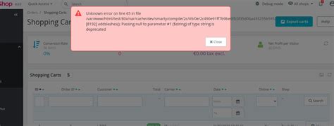 Php81 An Error Is Displayed In The Bo Shopping Carts Page When Debug Mode Enabled · Issue