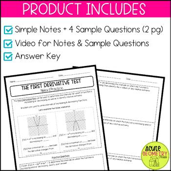 First Derivative Test Increasing And Decreasing Calculus Notes