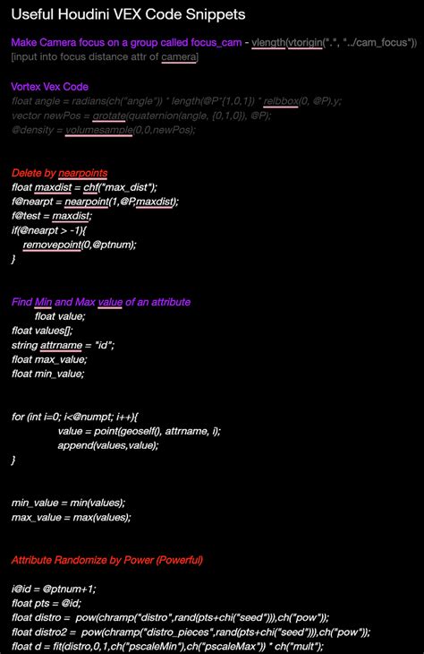 Useful Houdini VEX Code Snippets Github