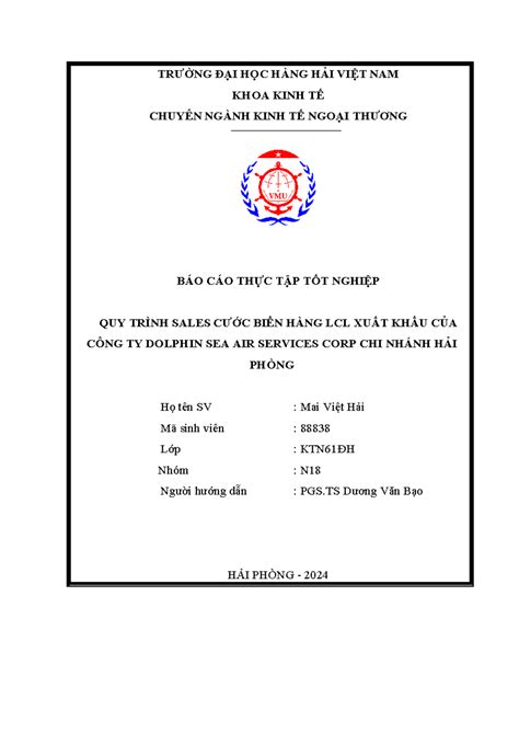 BÁO CÁO THỰC TẬP TỐT NGHIỆP TRƯỜNG ĐẠI HỌC HÀNG HẢI VIỆT NAM KHOA KINH TẾ CHUYÊN NGÀNH KINH TẾ