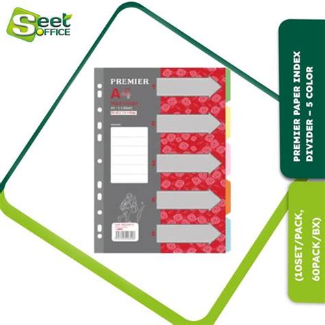 PREMIER PAPER INDEX DIVIDER 5 COLOR 10SET PACK 15 PACK BOX 60 PACK CTN Seet Office