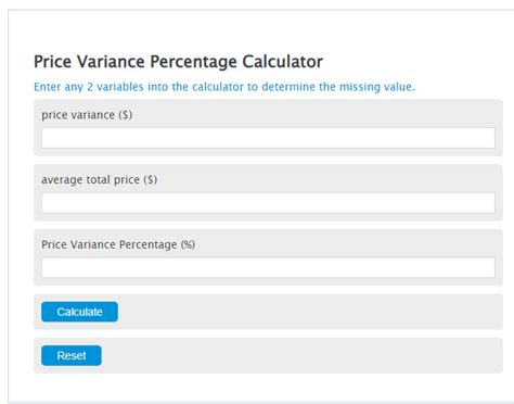 Price Variance Percentage Calculator Calculator Academy