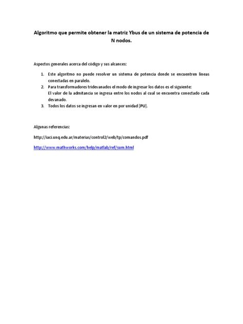 ybus matlab codigo pdf comillas matriz matemáticas