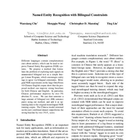 Named Entity Recognition With Bilingual Constraints Acl Anthology