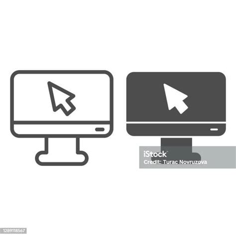 마우스 포인터 라인과 솔리드 아이콘 학교 개념 컴퓨터 디스플레이 및 마우스 클릭 기호로 흰색 배경 윤곽 선으로 아이콘을 가르치는 현대 기술 벡터 그래픽 개념에 대한 스톡