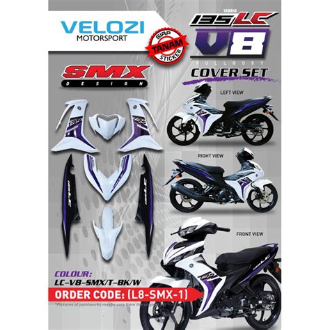 Coverset Lc V8 Original Velozi Smx Design White Black Purple Putih Hitam Ungu Stripe Tanam
