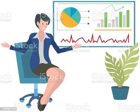 다이어그램이 있는 플립차트에 앉아 있는 비즈니스 여성이 통계 조사 결과를 보여줍니다 건축물에 대한 스톡 벡터 아트 및 기타 이미지 건축물 교수 교육 강좌 Istock