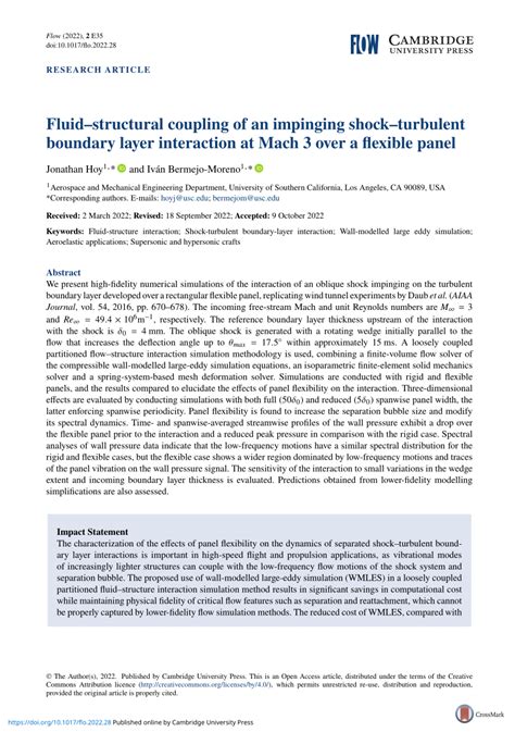 Pdf Fluidstructural Coupling Of An Impinging Shockturbulent