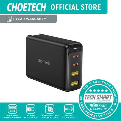 Choetech Pd W Port Quick Charging Gan Wall Charger X Usb C X Usb A Tech Smart