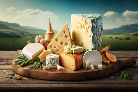Premium Photo Cheese And Dairy Products On Nature Background Generative AI