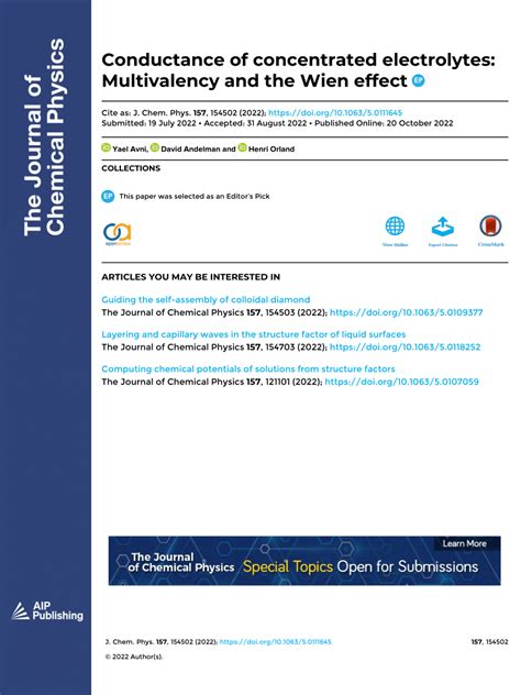 Pdf Conductance Of Concentrated Electrolytes Multivalency And The