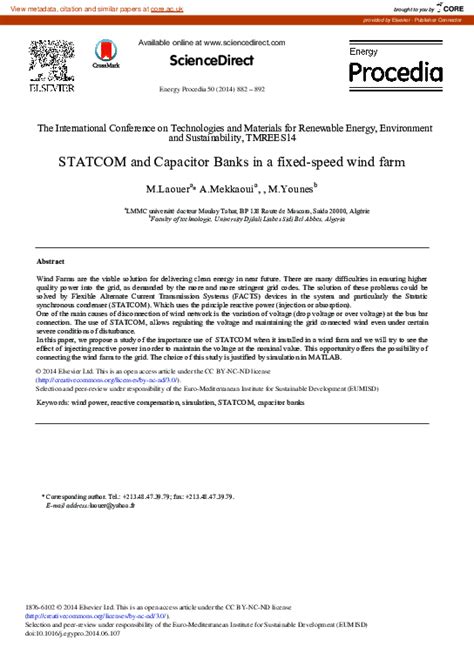 Pdf Statcom And Capacitor Banks In A Fixed Speed Wind Farm